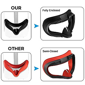(2 Pack) Seltureone Silicone VR Face Pad Compatible for Quest 2, Face Eye Cushion Cover Mask Skin, Sweatproof Washable, Black, Red
