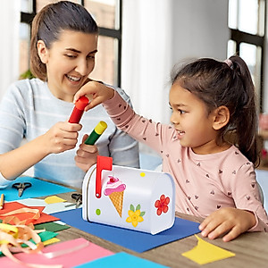 Lounsweer Mini Tinplate Mailbox Toy Small Mailbox Toywith Raised Signal Flags Post Mount Mailboxes for Boys and Girls DIY Projects for Preschoolers Gift Exchange Activities (White,4 Pcs)