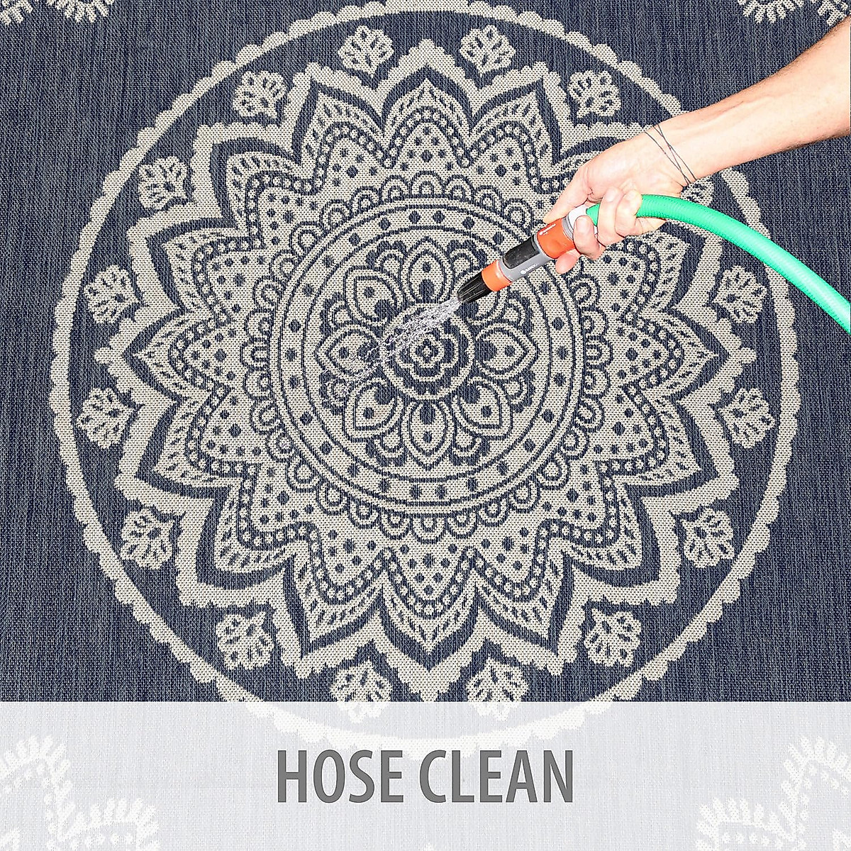 CAMILSON Outdoor Rug - Modern Area Rugs for Indoor and Outdoor patios, Kitchen and Hallway mats - Washable Outside Carpet (5x7, Medallion - Blue/White)