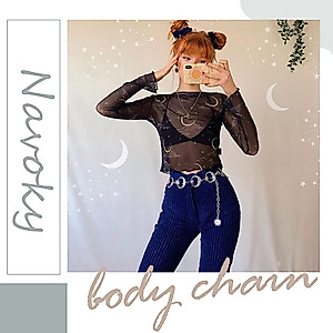 Navoky Moon Star Metal Waist Chain Sun Pendant Belly Belt Body Chains Jewelry Accessories for Women(Silver-Moon)