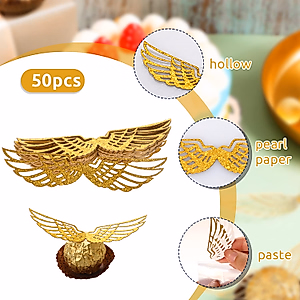 50PCS Wizard Party Chocolate Decoration Wings Chocolate Decoration, Wings Wafer Cupcake Toppers with 50pcs Glue Point, Wafer Cupcake Toppers for Anniversary Birthday Wedding