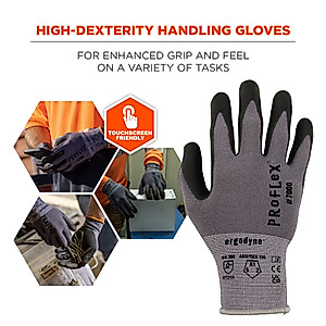 Ergodyne ProFlex 7000 Nitrile Coated Work Gloves, Foam Nitrile Palms for Flexible No Slip Grip, Abrasion Resistant, 15g, Touchscreen Capable, Gray, Medium