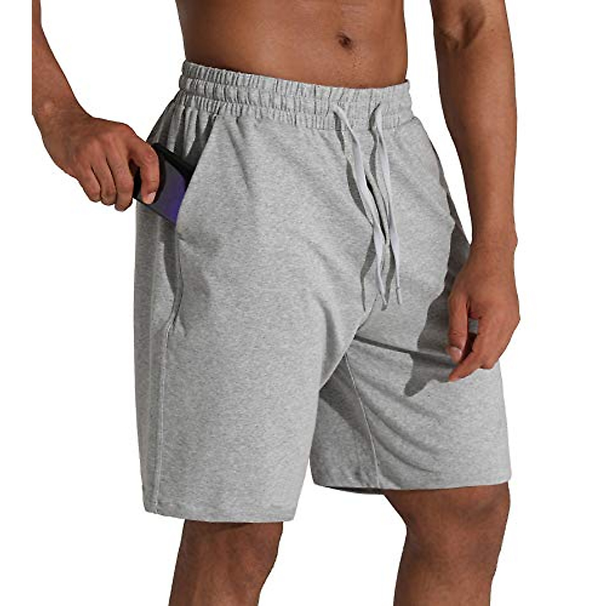 Men's Lounge Shorts with Deep Pockets Loose-fit Cotton Jersey Shorts for Running,Workout,Training, Basketball (605 Grey, Small)