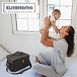 EliteMom Breast Pump Tote Bag (Patent Pending) - Stylish Pumping Bag Compatible with Spectra S1 S2 Gold, Medela, and More with Cooler for Working Moms