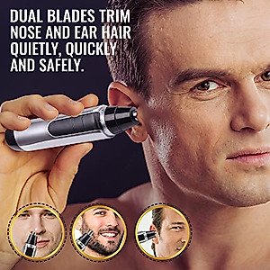 Ear and Nose Hair Trimmer - Stainless-Steel Dual Blade Hair Grooming Clipper - Lightweight Travel Hair Trimmer for Men and Women - Cordless and Skin Safe Blades