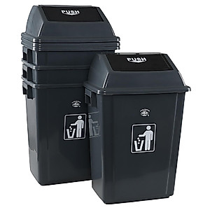 Lasbily Set of 4 15 Gallon Plastic Swing Top Trash Cans, Large Tall Kitchen Waste Garbage Bin with Swing Lid for Indoor/Outdoor Use