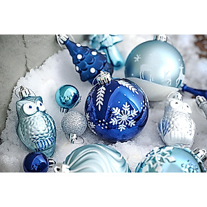 Valery Madelyn Christmas Tree Decorations Set, 80ct Navy Blue and Silver Shatterproof Christmas Ball Ornaments Bulk, Winter Wonderland Hanging Ornaments for Christmas Trees Xmas Holiday Decor