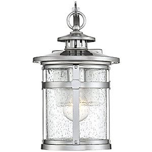 Franklin Iron Works Callaway Modern Industrial Outdoor Wall Light Fixture Chrome 14 1/2" Clear Seedy Glass Lantern for Exterior House Porch Patio Outside Deck Garage Yard Front Door Garden Home