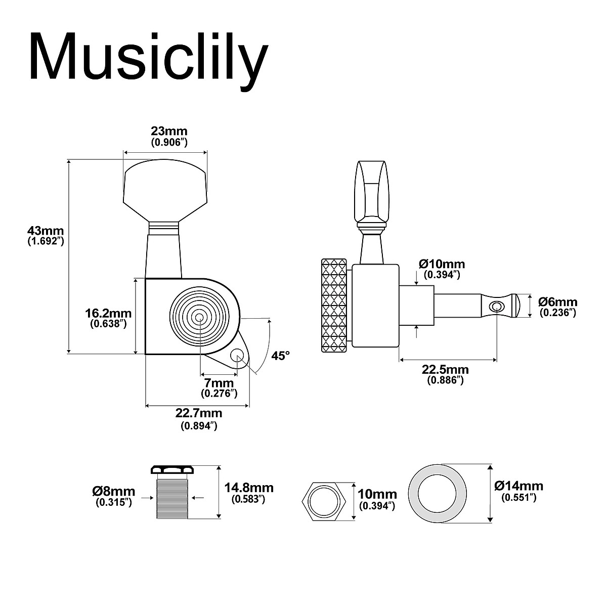 Musiclily Ultra 3x3 19:1 Ratio Guitar Locking Tuners Tuning Pegs Keys Machines Heads Set Compatible with Les Paul Style Electric or Acoustic Guitar, Black