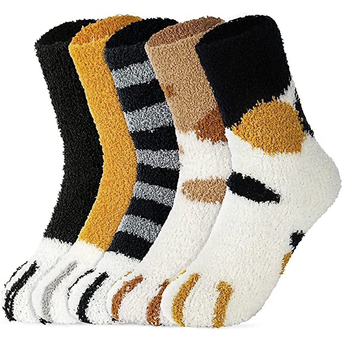 5 Pairs Fuzzy Socks for Women - Warm Cat Socks Fluffy Socks Winter Plush Slipper Socks Cat Socks Women