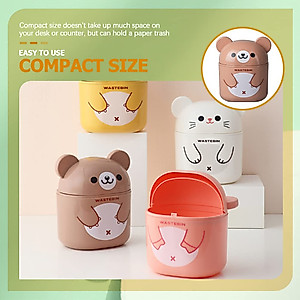 NUOBESTY Mini Desk Trash Can Cute Bear Trash Bin Cartoon Desktop Storage Box Garbage Container with Lid for Bathroom Kitchen(Brown)