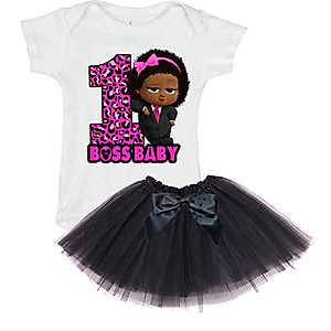 Boss Girl 1st Birthday Tutu Outfit For One Year Old Baby Girl 1 - Leopard Print and Pink (12M)