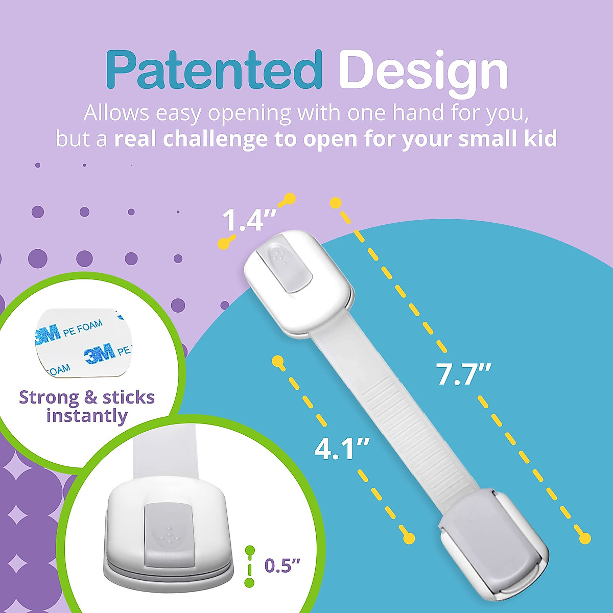 Adjustable & Reusable Child Safety Cabinet Locks & Latches, Baby Proofing Door Window, Cabinet, Toilet, & Refrigerator Lock, Child Safety Strap Locks with Adhesive Pads, Pack of 2, Silver - Wonderkid