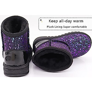 Girls Winter Boots Toddler Girl Boots Warm Sparkle Sequin Outdoor Non-Slip Snow Boot for Little Girls black 2