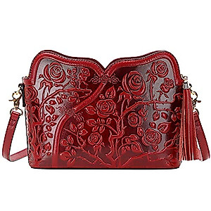 PIJUSHI Designer Leather Handbags for Women Ladies Floral Crossbody Shoulder Bags Clutch Purse (20093 Red)
