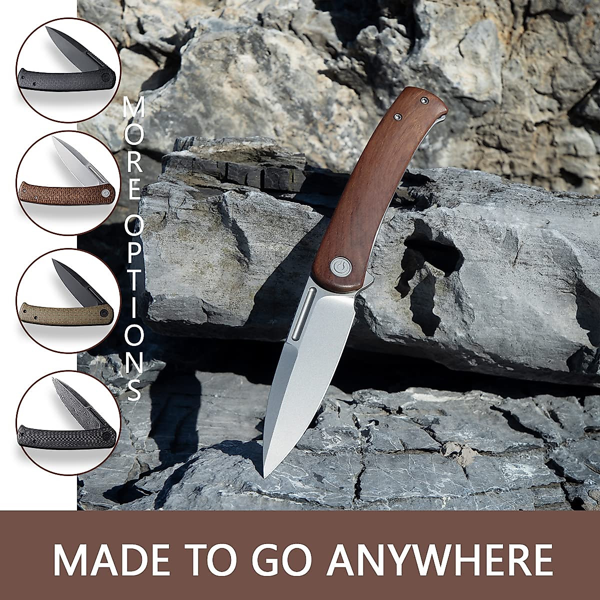 CIVIVI Cetos Folding Knife, 3.48-in 14C28N Blade Spear Point with Cuibourtia Wood Scale Flipper Knife Frame Lock, Pocket EDC Outdoor Knives for Camping, Hiking, Hunting C21025B-4