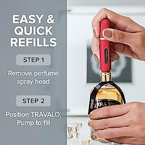 Travalo Classic HD Perfume Atomizer | Genie-S TSA Approved Travel Perfume Bottle Refillable | Reusable Airtight Easy-Fill Mini Pump Sprayer | Lightweight Elegant Design w/Volume Window | Red 0.17oz