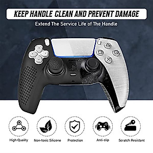 FAMOMI PS5 Controller Skin, Anti-Slip Soft Silicone Protective Cover Case for Playstation 5 Dualsense Controller Grip Accessories, 2 Pack with 8 x Thumb Grip Caps (Black&White)