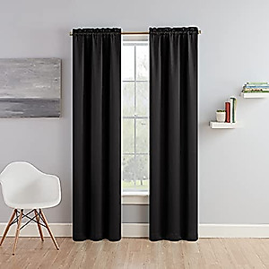 ECLIPSE Tricia Modern Room Darkening Thermal Rod Pocket Window Curtains for Bedroom (2 Panels), 26" x 63", Black