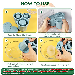 BYKITCHEN Large Ice Cube Mold for Stanley Cup, Silicone Ice Tray Compatible with 40Oz Stanley/Simple Modern & 30-40oz Tumbler, Big Cylinder Tumbler Ice Mold with Lid for Freezer, Whiskey, Cocktails