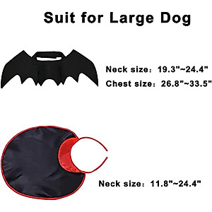 LKEX Halloween Large Dog Costume, Pet Bat Wings & Vampire Cloak, 2 Pack, Dog Funny Holiday Clothes for Bloody Zombie Cosplay Party