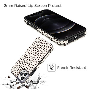 uCOLOR Flip Leather Wallet Case Card Holder for iPhone 12 Pro/12 Women and Girls with Card Holder Kickstand Marble Design Compatible with iPhone 12/iPhone 12 Pro 5G 6.1 inch (Almond Latte Polka Dot)