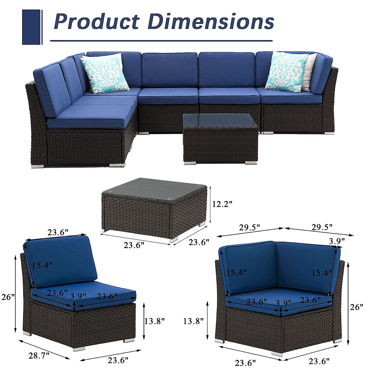 iArtHand 7PCS Patio Sofa Set with Coffee Table Patio Conversation Set Outdoor Sectional Sofa PE Rattan Set Outdoor Furniture Sets All Weather with Thickened Cushion, Manual Weaving