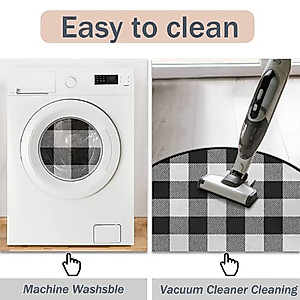 Buffalo Plaid Round Area Rug,Black and White Buffalo Check Large Circle Rugs Non Slip Round Floor Mat Soft Washable Carpet for Living Room Bedroom Indoor Outdoor, 3 ft