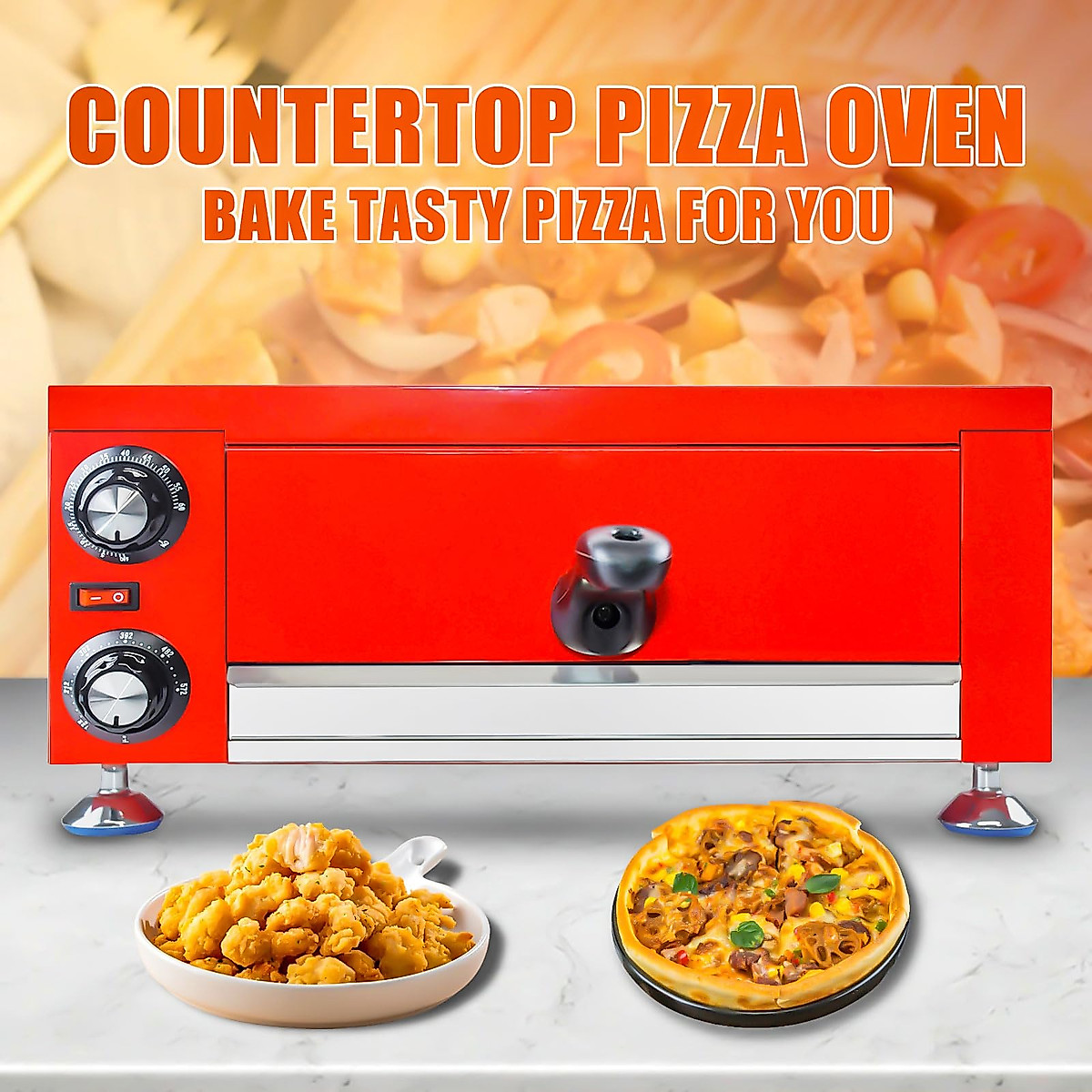 KOOTEN Indoor Electric Pizza Oven, 12" Countertop Stainless Steel Pizza Maker with Removable Crumb Tray for Restaurant Home, Red