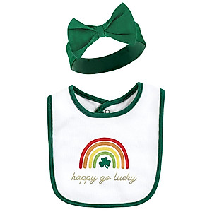Hudson Baby Unisex Baby Cotton Bib and Headband or Caps Set, St Patricks Rainbow, One Size