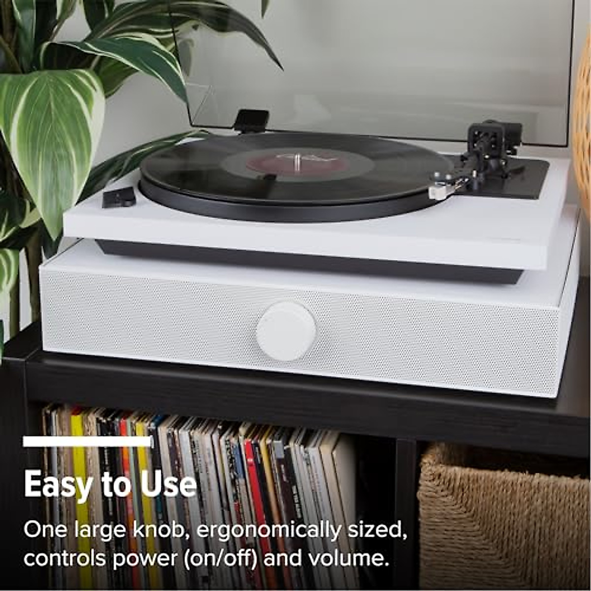 Andover Audio Spinbase Speaker System designed for Turntables; phono input, bluetooth, aux-in, Bass and Treble control, ISOGroove Anti-Feedback - (White)