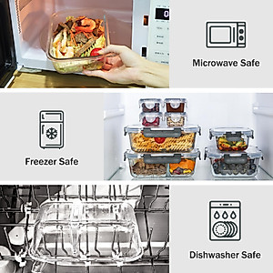 Moretoes 26Pcs (8 Food Storage Containers, 8 Lids and 10 Silicone Food Trays) Meal Prep Containers Glass Food Storage Containers with Lids, Leak-proof Sealed Storage Containers for Lunch Microwave