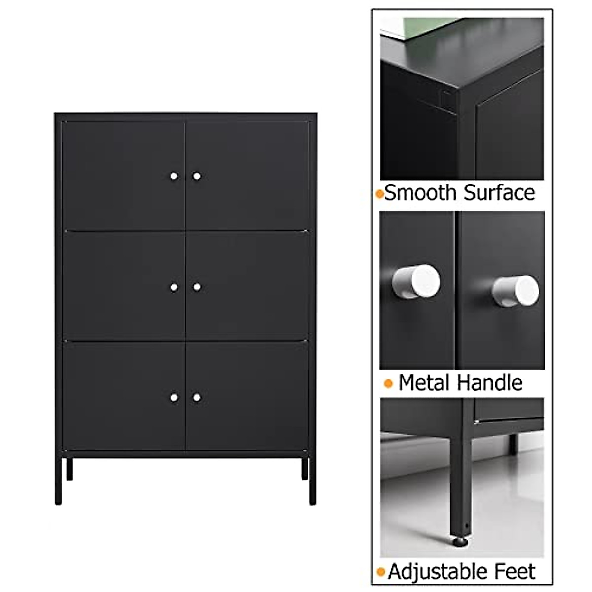 FURSTEL Metal Storage Locker, 41.3" H Steel Storage Cabinet, Adjustable Feet Cabinets Organizer, 3 Tier Shelves Metal Lockers for Home Office, Kids Room, Bedroom
