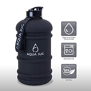 Aqua Jug Big Water Bottle, Dishwasher Safe BPA Free Drinking Water, Dark Knight Black 2.2L, Great for Gym Fitness Workout Sports Hiking and More