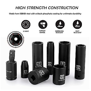 LLNDEI 1/4”Drive Impact Socket Set, 52 PCS Mechanic Tool Set with 72-Tooth Ratchet & Adapter, CR-V, Metric and SAE Sockets Storage Kit for Household Automotive Repair DIY Project