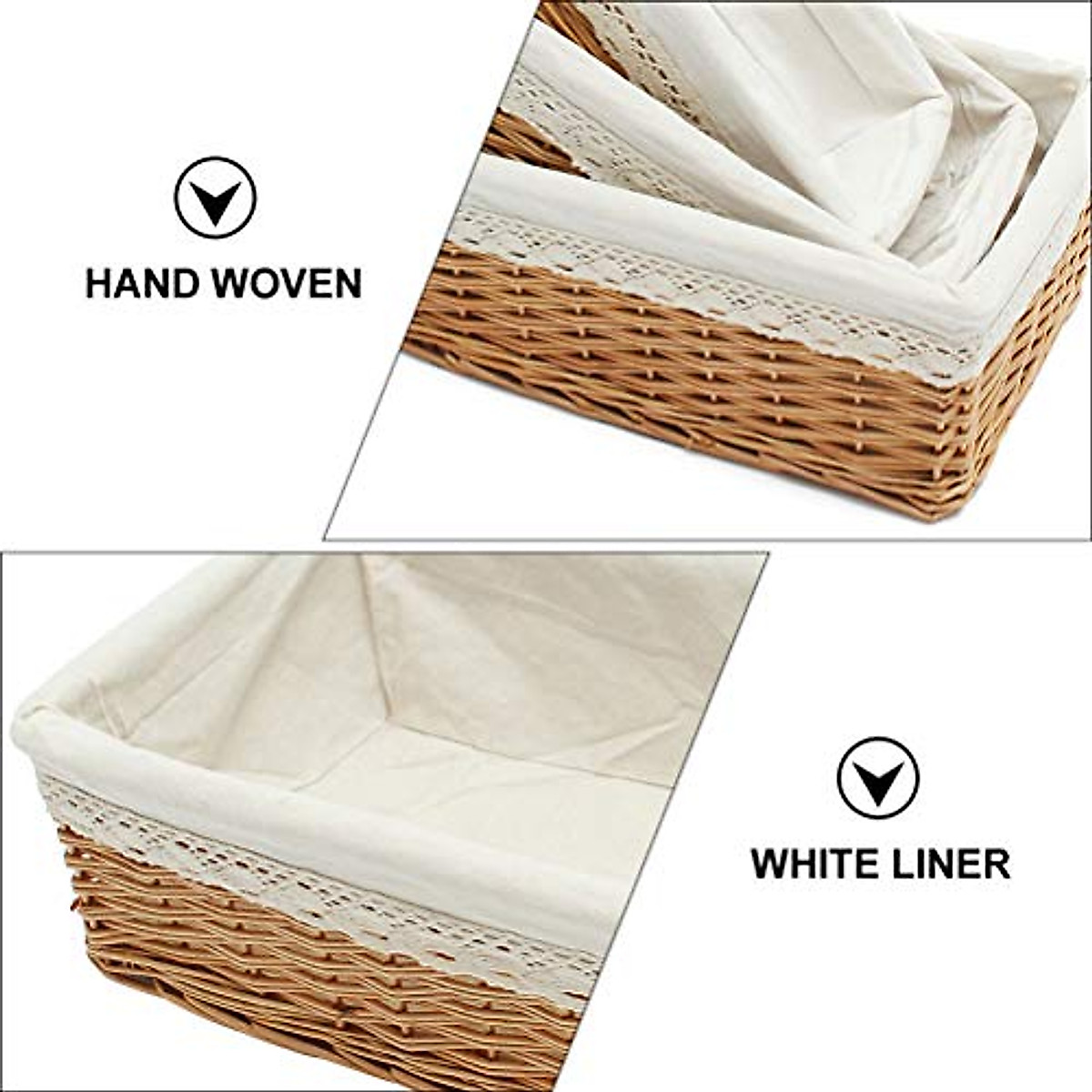 Cabilock 35 * 25 * 13cm Rectangular Storage Basket Handwoven Large Shelf Basket with Cotton Liner Willow Wicker Storage Basket- Size M