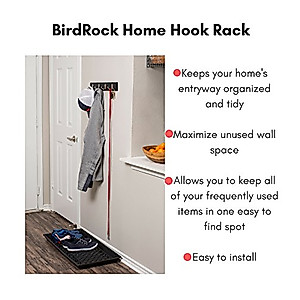 BirdRock Home Dual Hook Coat and Hat Rack - 4 Dual Hooks - 17 Inches - Wall Mount - Decorative Home Storage - Entryway Foyer Hallway Bathroom Bedroom Rail - Satin Nickel Hooks - Black Pine Bathroom Ra