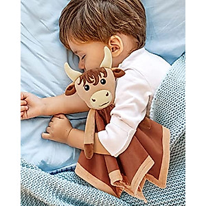 Brown Highland Cow Lovey Baby Boy Blanket Animal Security Blanket Neutral Baby Snuggly Scotland Herd Animal Face Soft Bedding Plush Kids Grandchild's Lovey Nursery Décor Gift Ideas for Son