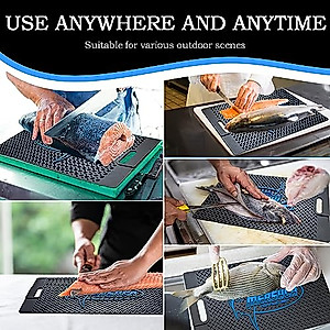 Mershca Fish Fillet Mat with Storage Bag, Portable Fish Cleaning & Cutting Board Grips Fish for Easy Filleting, Fish Mat for Scaling Fish, 14"x24"