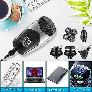 U-Kiss Electric Head Hair Shaver for Bald Men, 5-in-1 Mens Wet & Dry Electric Razor Grooming Kit with Nose Hair Trimmer, Beard Trimmer, IPX7 Waterproof and Rechargeable Electric Shavers for Men