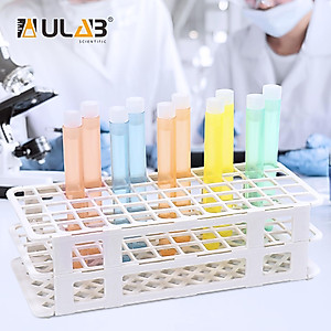 ULAB 50pcs Plastic Test Tubes with Caps, Dia16x125mm PartyTubes Shot Glasses, Multiple Colored Tubes with Transparent Lid, UTT1021