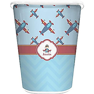 RNK Shops Airplane Theme Waste Basket - Double Sided (White) (Personalized)