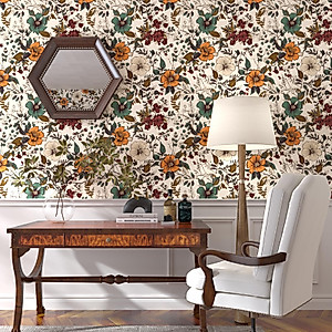 Yellow Floral Wallpaper Peel and Stick Wallpaper Vinyl Wallpaper Stick and Peel Colorful Contact Paper for Cabinets Waterproof Self Adhesive Wall Paper for Kitchen Countertop Wall 17.5" x 393"