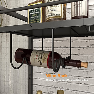LAATOOREE Bar Cart, Two-Color Home Bar Serving Cart, Mobile Drink Beverage Cart with 2 Storage Shelves, Rolling Kitchen Cart with Wine and Glass Holder, for Dinning Room, Living Room, Kitchen