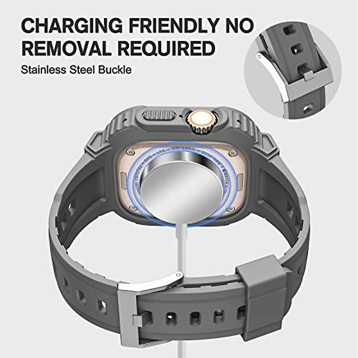 Fintie Compatible with Apple Watch Ultra 2/Apple Watch Ultra1 49mm Band with Bumper Case, Rugged Men Sport Bands with Protective Cover, Gray