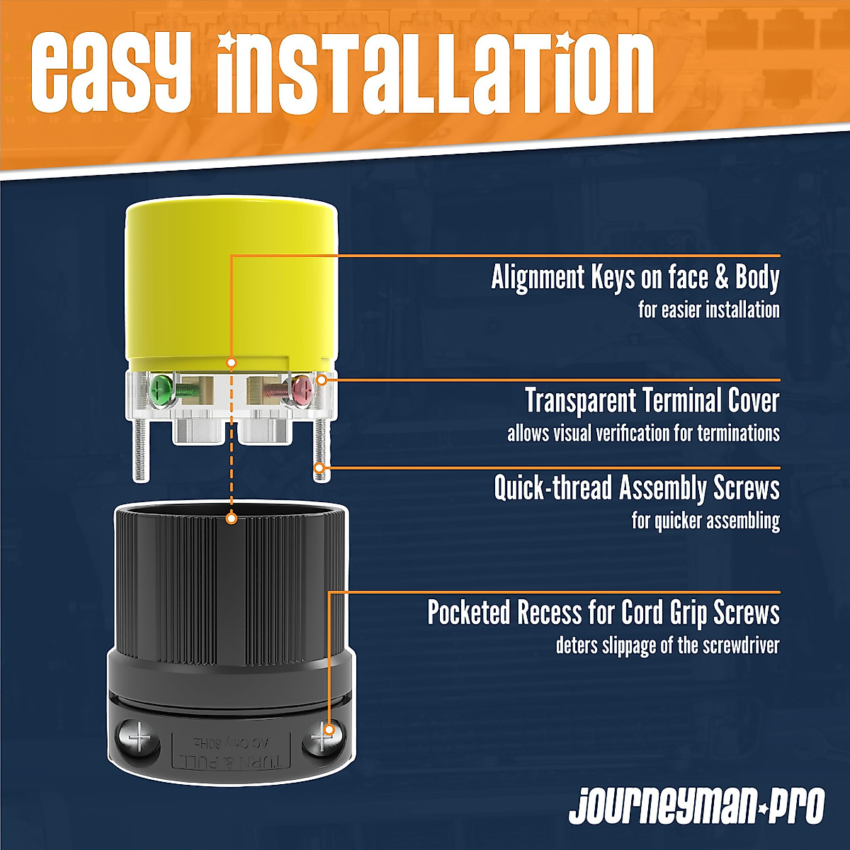 Journeyman-Pro 2713 30 Amp, 125/250 Volt, NEMA L14-30R, 3P, 4W, Locking Plug Connector, Black Industrial Grade, Grounding 7500 Watts Generator Rating (L14-30R (Female Plug))