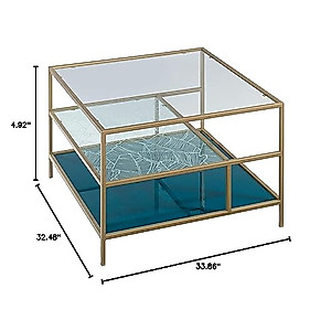 Sauder Coral Cape Coffee Table, L: 29.53" x W: 29.53" x H: 18.9", Satin Gold Finish