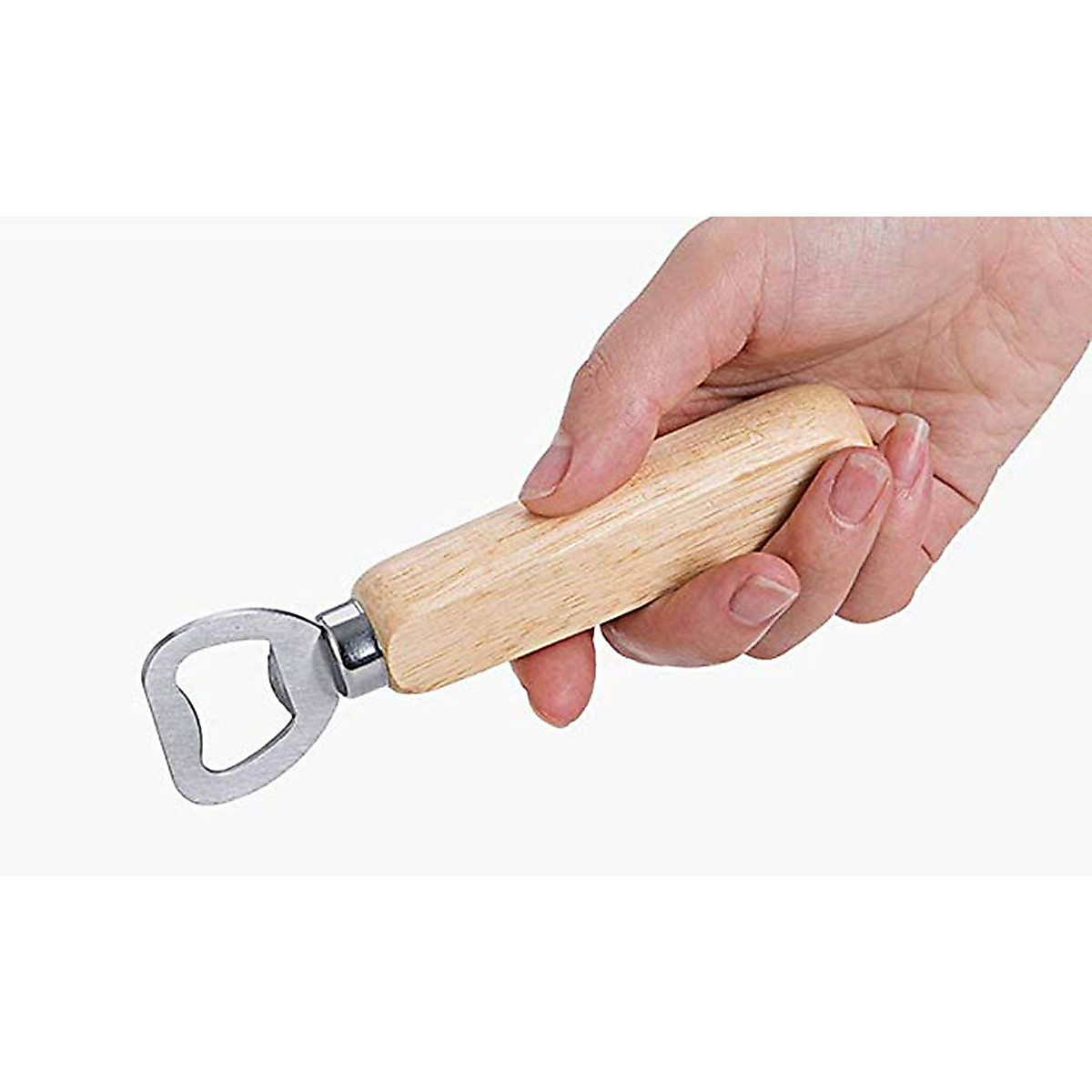 10 pcs wooden handle stainless steel beer bottle opener, smooth rubber wooden drink bottle cap opener family party bar bartender，DIY logo engraved gift