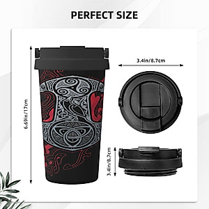 Vikings Norse Mythology Thor'S Hammer Celtic Knot Rune 16oz Stainless Steel Travel Mug - Spill Proof Lid, Keeps Hot & Cold For Hours - Tea & Drink Thermos