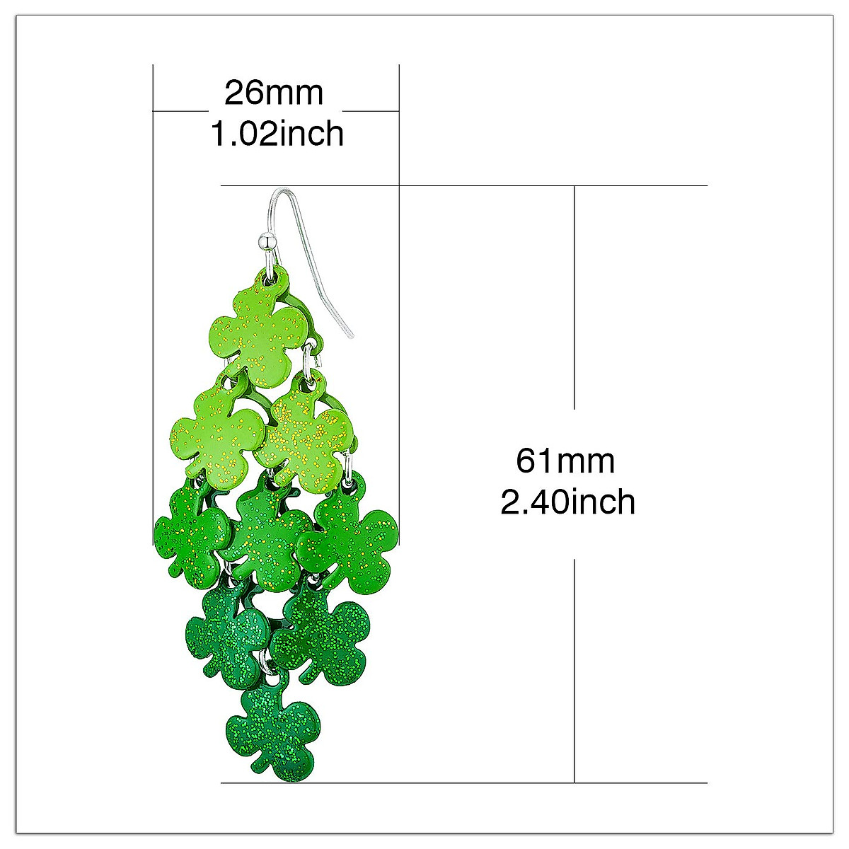 RareLove Silver Plated Multi Green Shamrock Chandelier Piercing Dangle Earrings Alloy St Patrick's Day Gift For Women